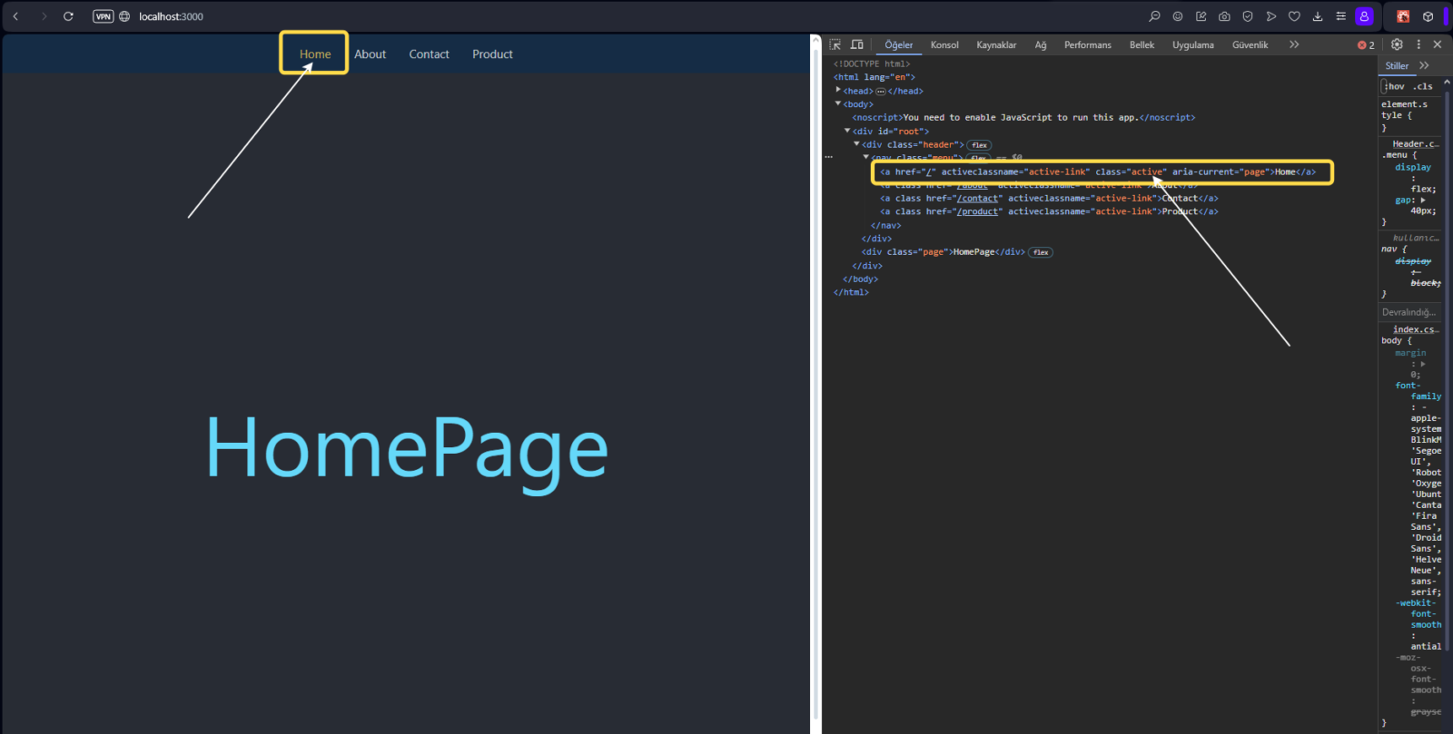 React Tutorial 2023 77 – Router 9 - NavLink Component'i İle Active Sayfanın Gösterimi - Murat ...