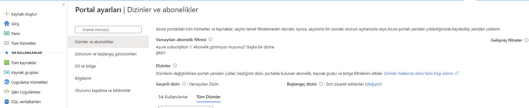 Azure Tutorial 2024 2 - Azure Portal'ı Dil Ayarlarını Değiştirme ...